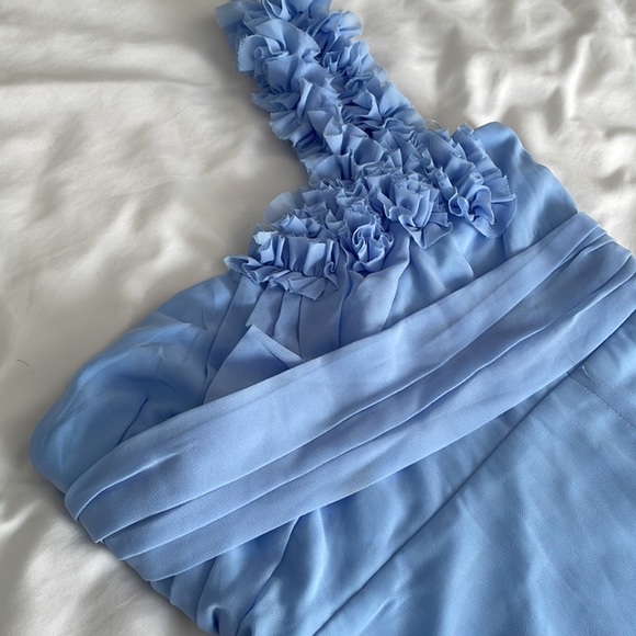 Lulus | Dresses | Nwt Elegant Invite Light Blue Ruffled Oneshoulder ...
